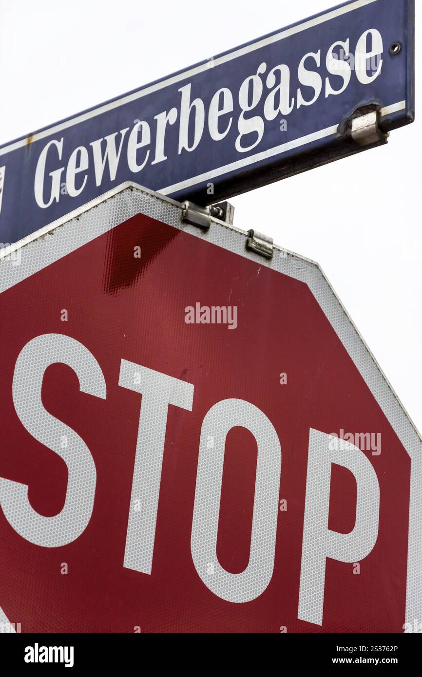 Stop sign and trade lane, symbol for economy, regulation, laws Austria ...