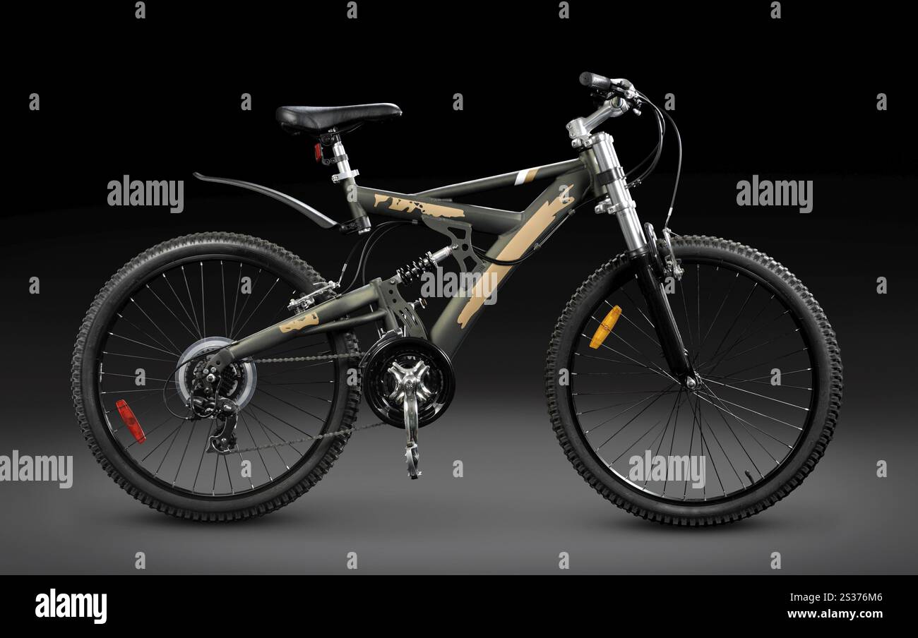 MTB sport 21-speed dual suspension mountain bicycle Isolated silhouette ...