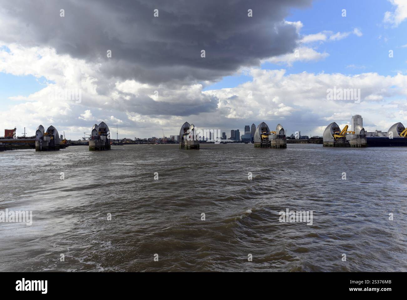 Tor Tor of the Thames Barrier in open normal position, flood defence ...