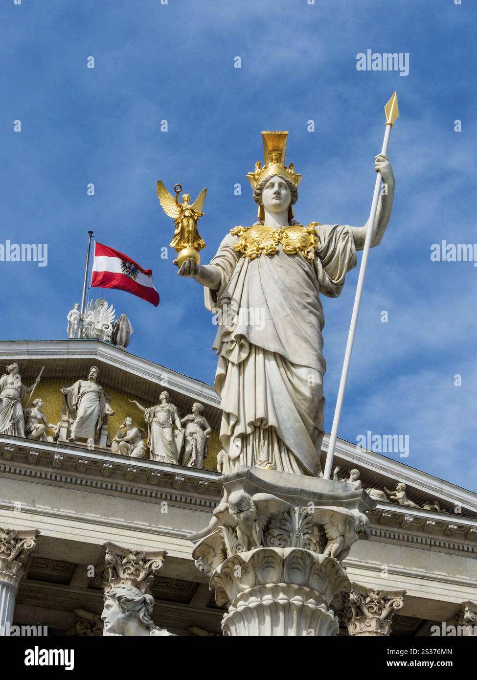 The parliament in Vienna, Austria. With the statue of Pallas Athena ...
