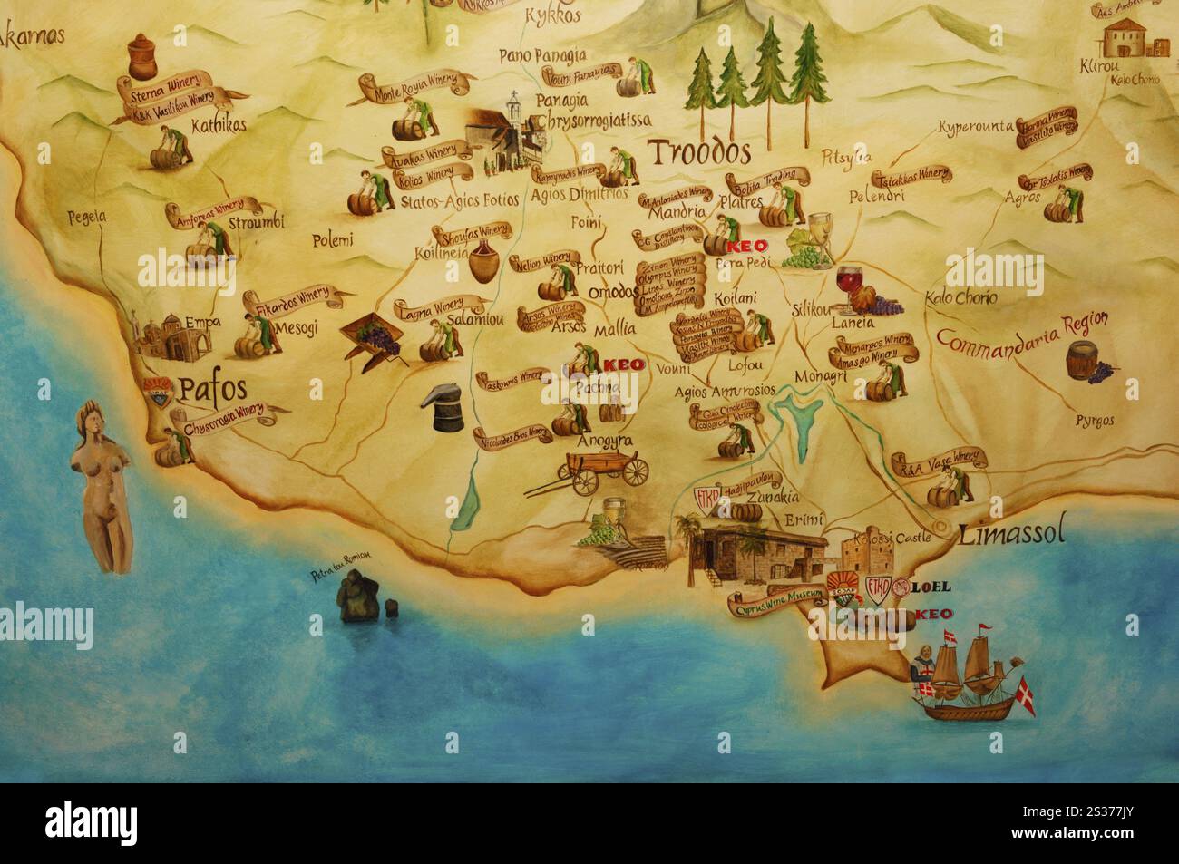 Stock photo of a Map of wineries of the Southern part of Cyprus ...