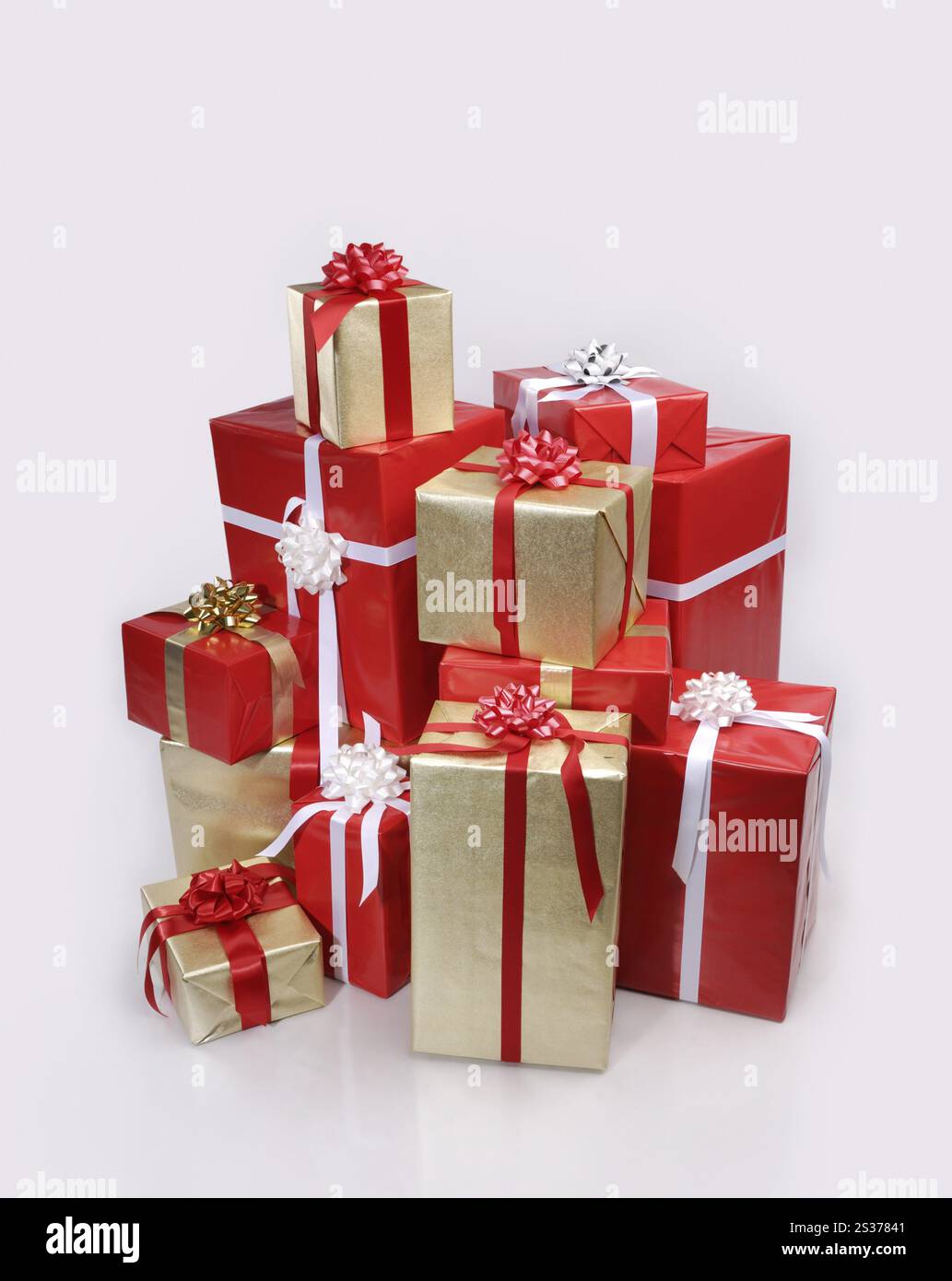 Huge pile of Christmas gift boxes isolated on white background Stock ...