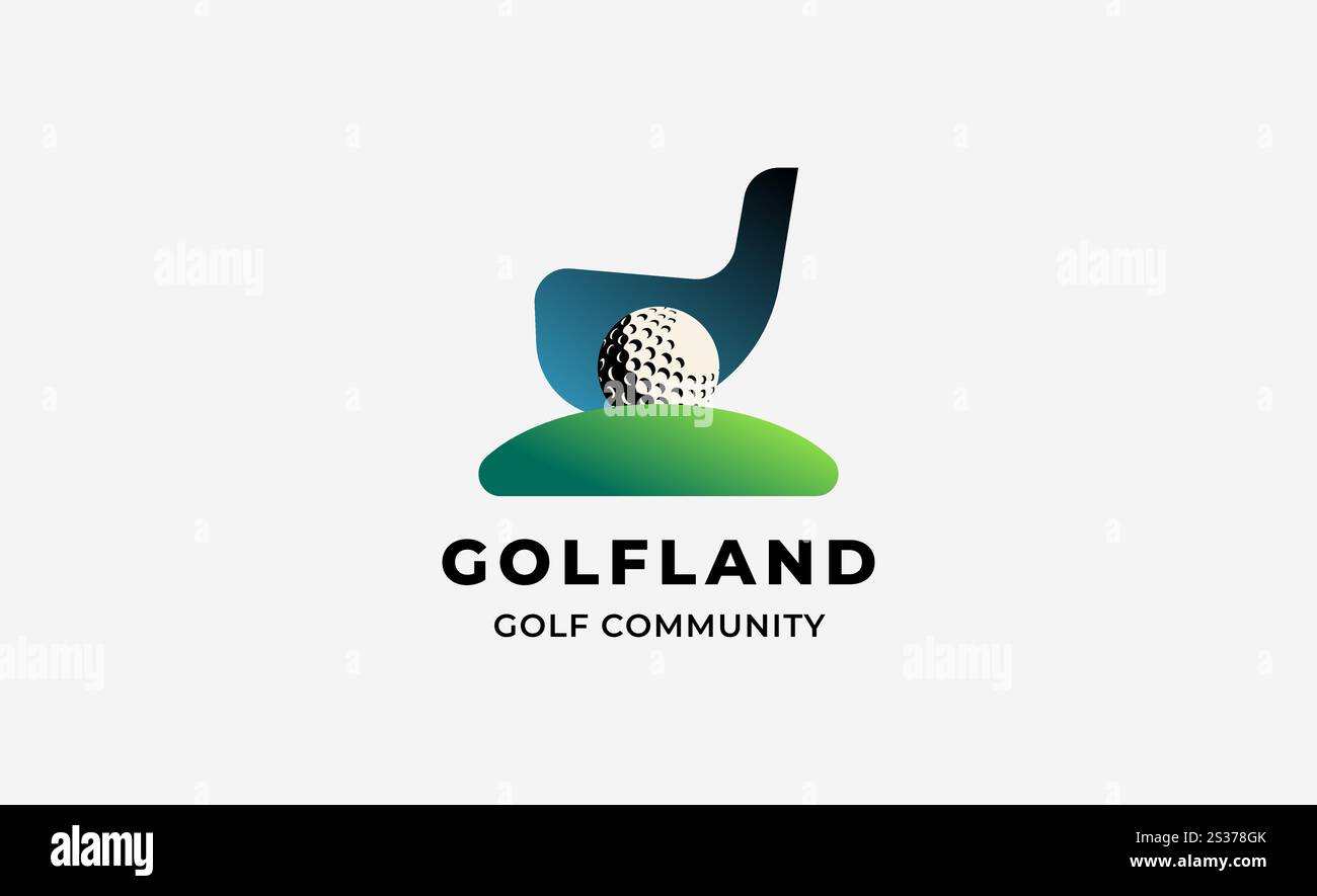 Logo 3D golf club with stick golf, ball golf and field. Design template ...