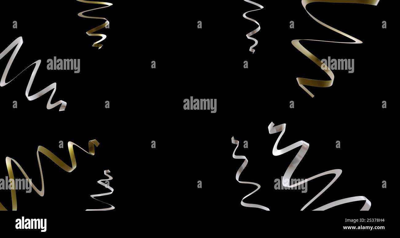 Image of gold and silver streamers on black background Stock Photo - Alamy
