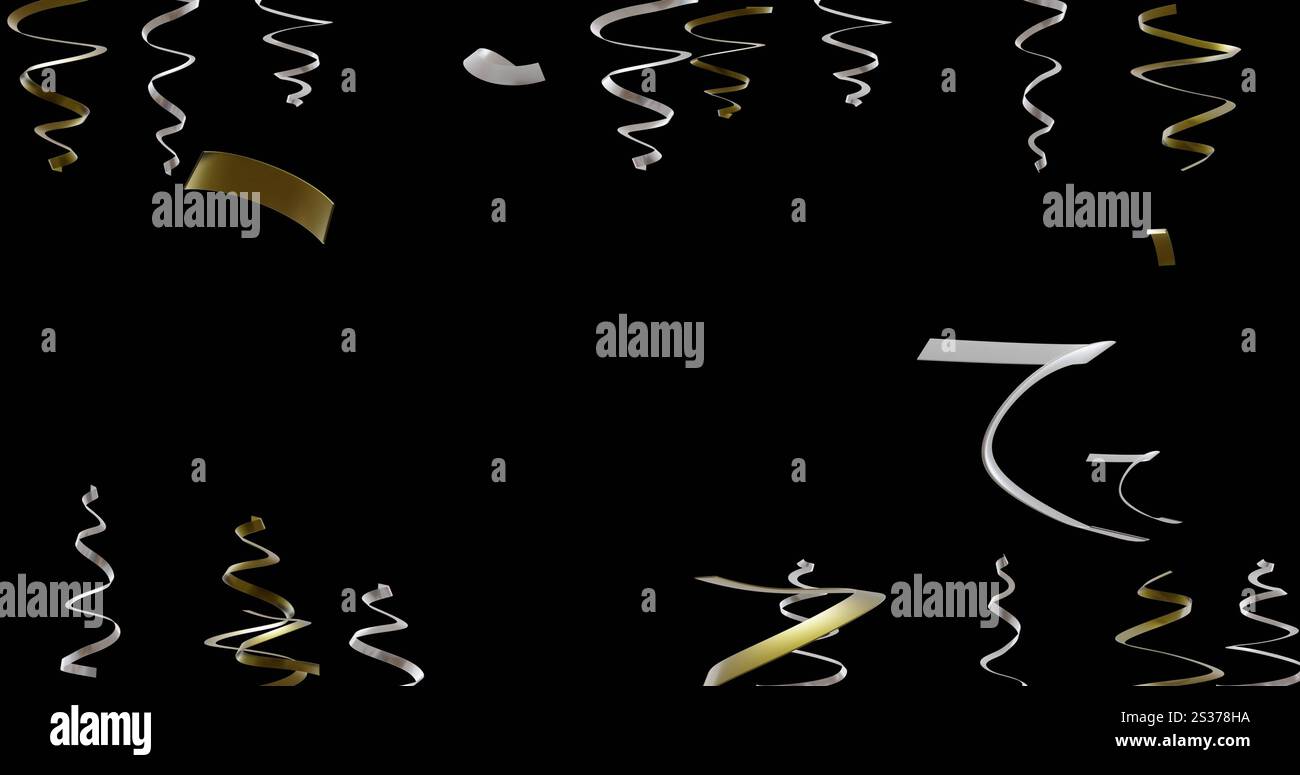 Image of gold and silver party streamers on black background Stock ...