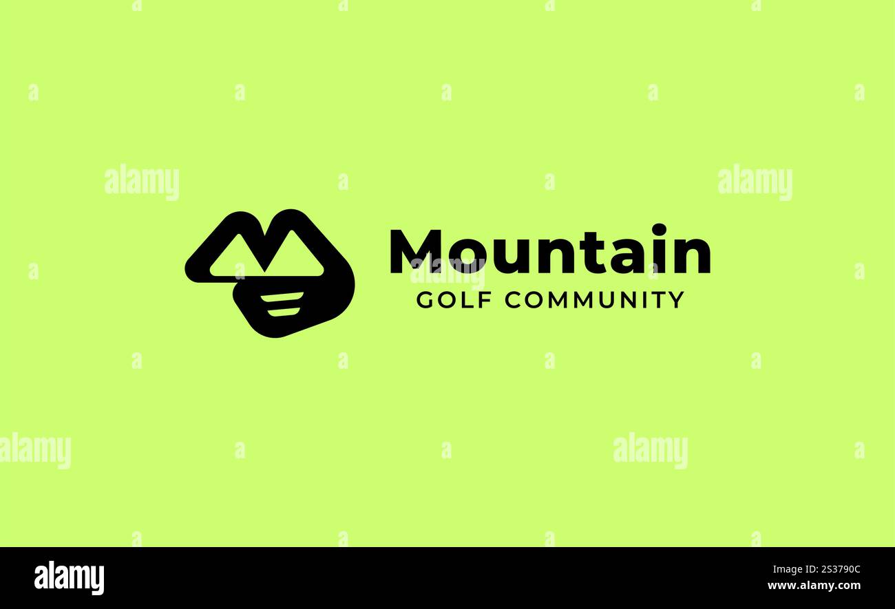 Logo mountain and letter M with Golf Stick. Sport, competition and club ...