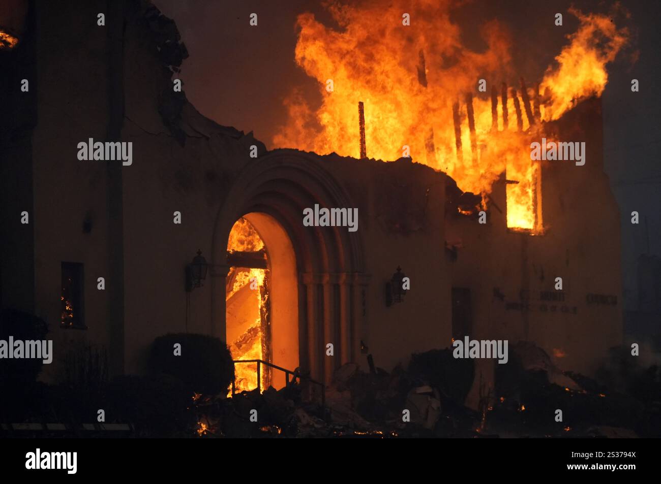The Altadena Community Church burns during the Eaton Fire, Wednesday ...