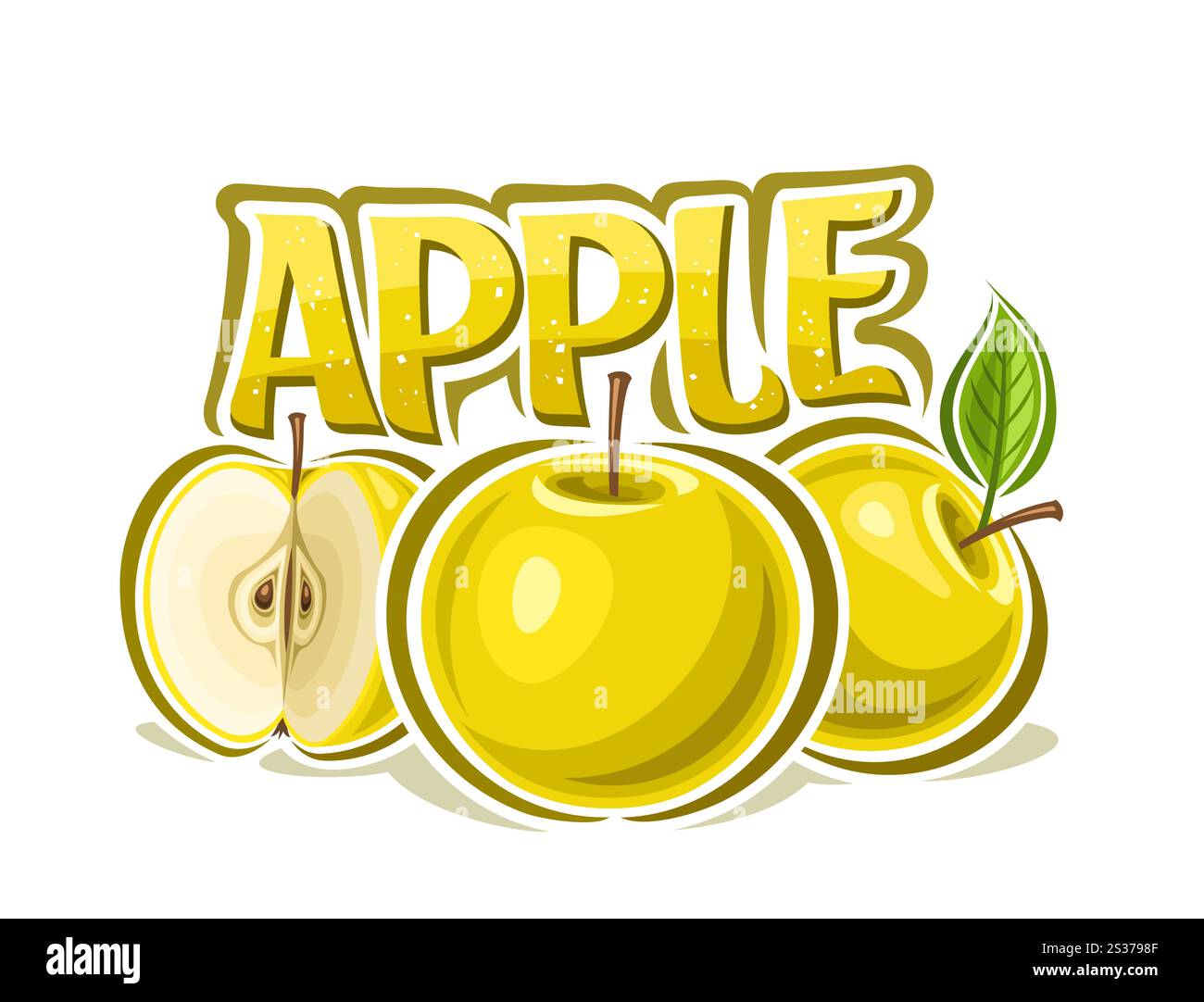Vector logo for Yellow Apple, decorative horizontal poster with outline ...