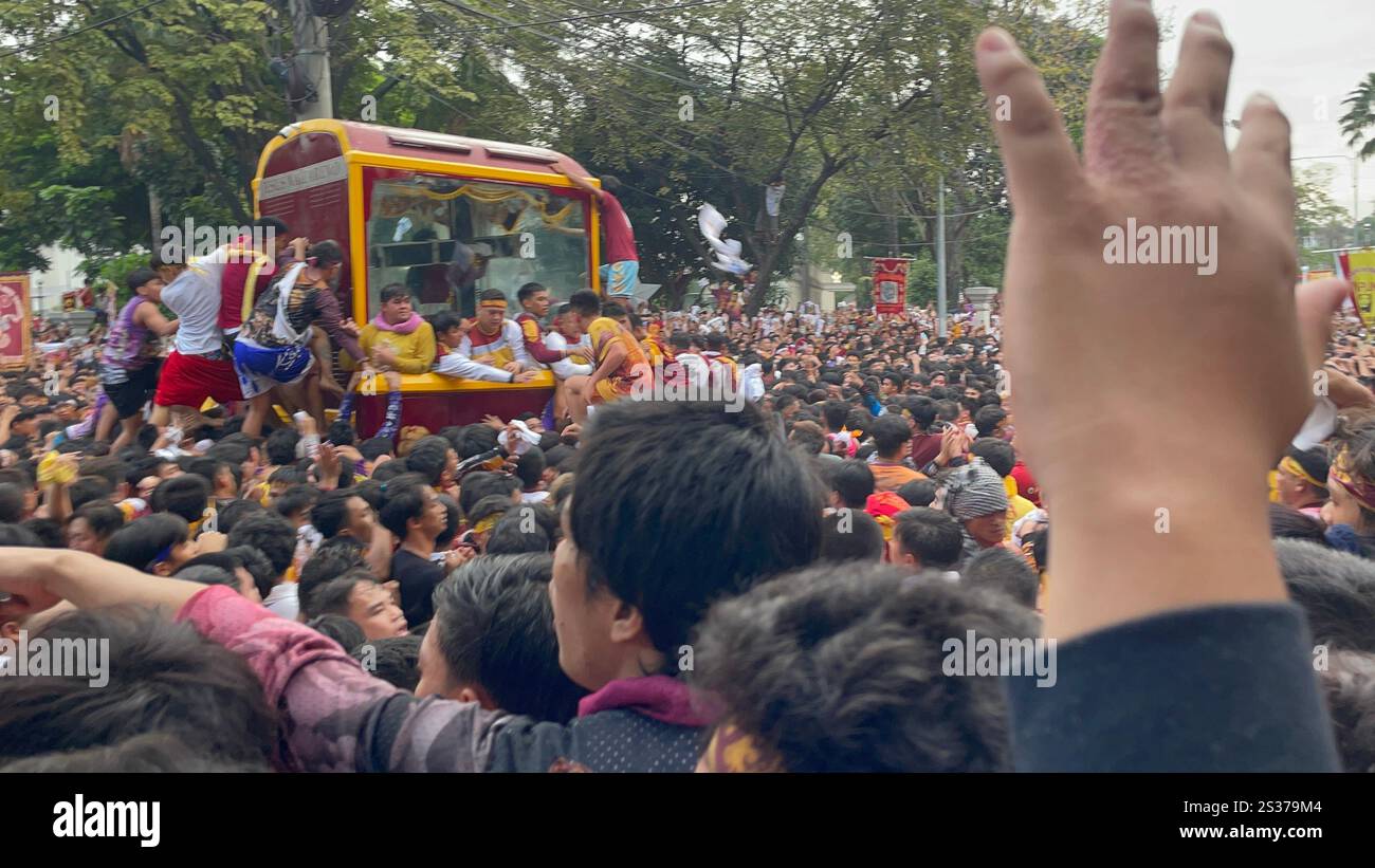 Manila, Philippines. 09th Jan, 2025. The Black Nazarene is driven ...