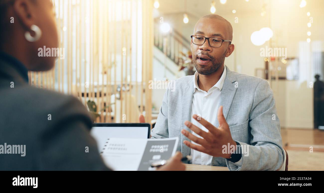 Business people, document and meeting for job interview, assessment and ...