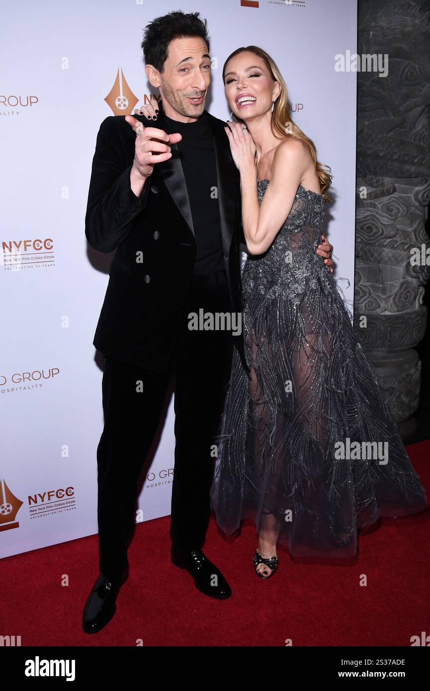New York, USA. 08th Jan, 2025. (L-R) Adrien Brody and Georgina Chapman ...