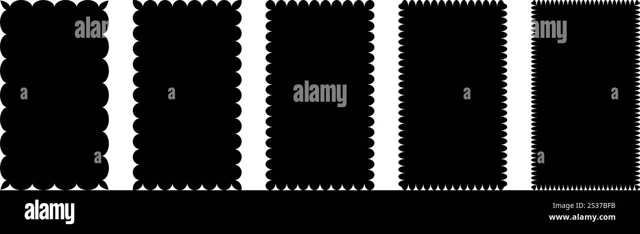 Wavy edge rectangular frame collection. Jagged rectangle border element ...