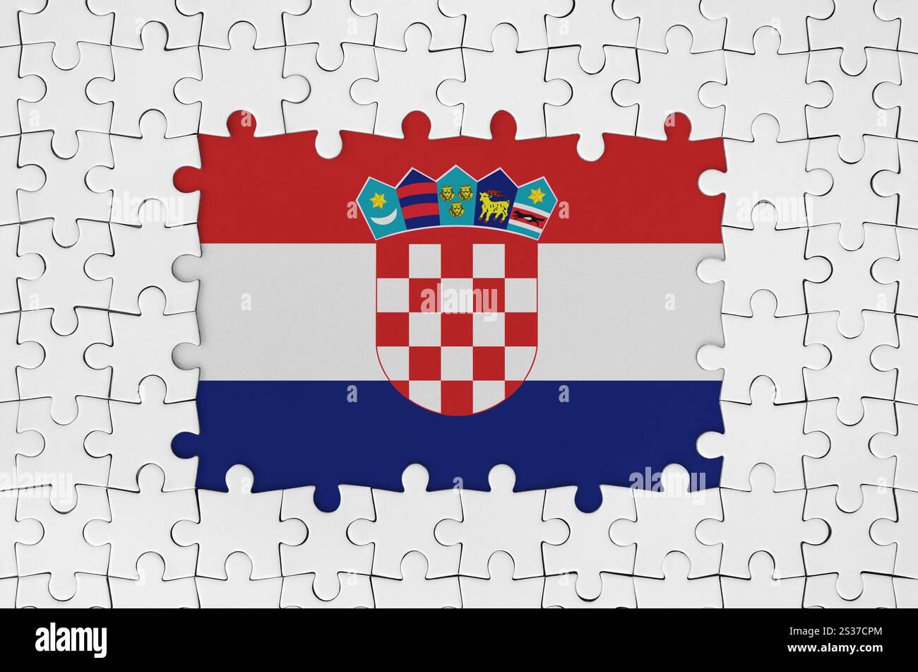 Croatia flag in frame of white puzzle pieces with missing central parts ...