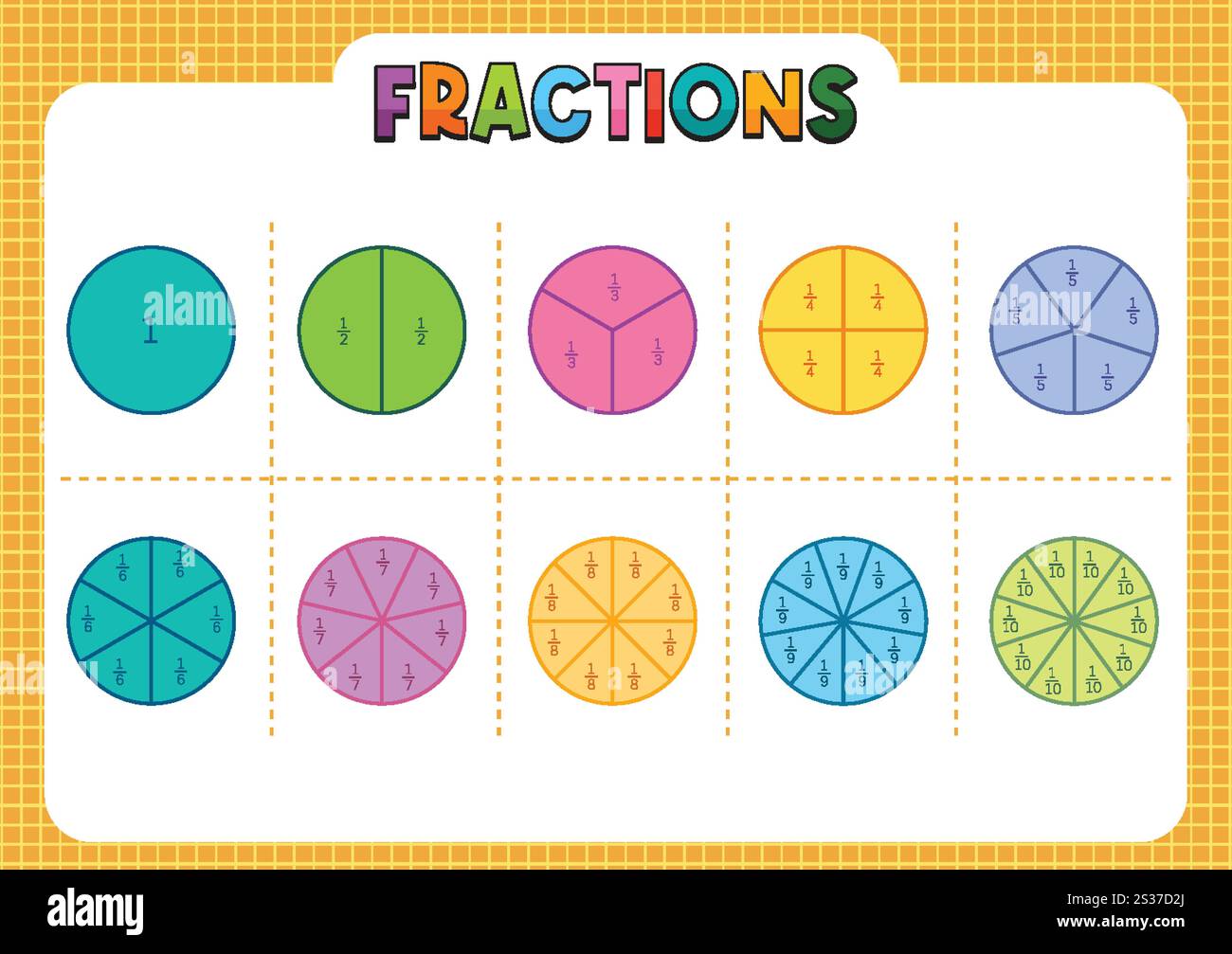 Illustration of fractions with colorful circle diagrams Stock Vector ...