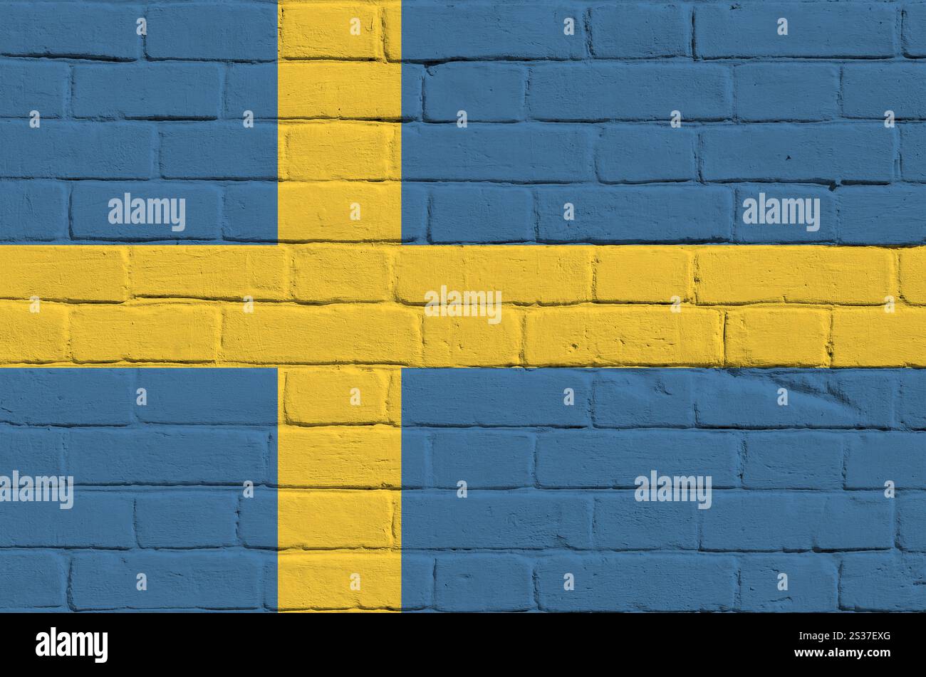 Sweden flag depicted in paint colors on old brick wall close up ...