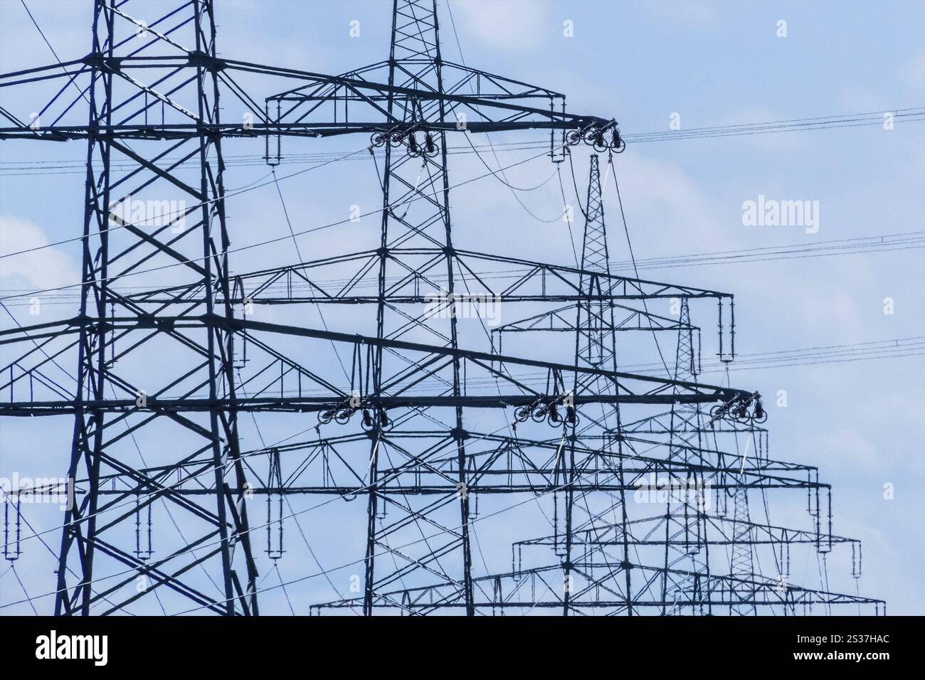 Power line pylons. High-voltage pylons for electric current Stock Photo ...