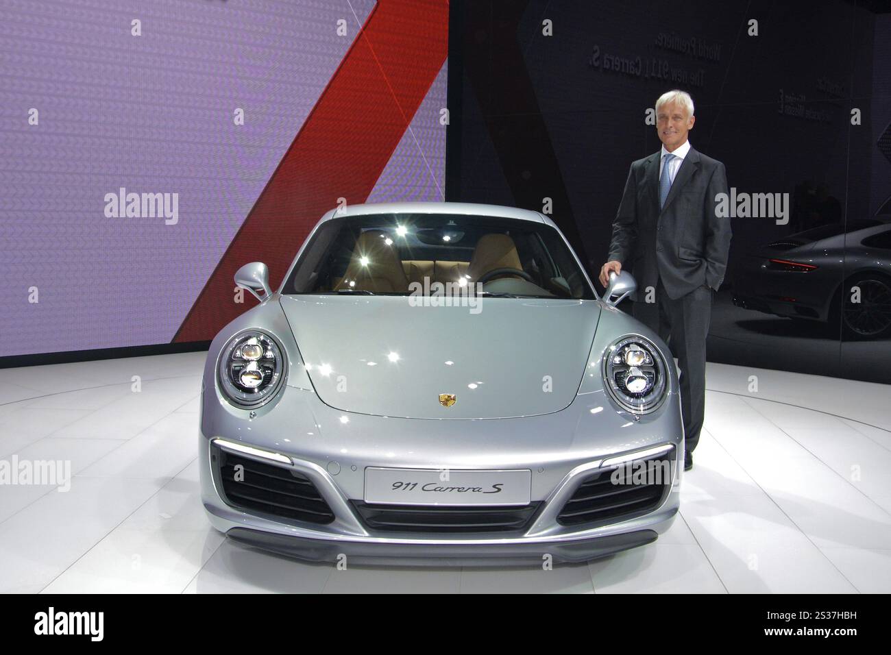 Porsche boss Matthias Mueller with the new Porsche 911 Carrera S at the ...