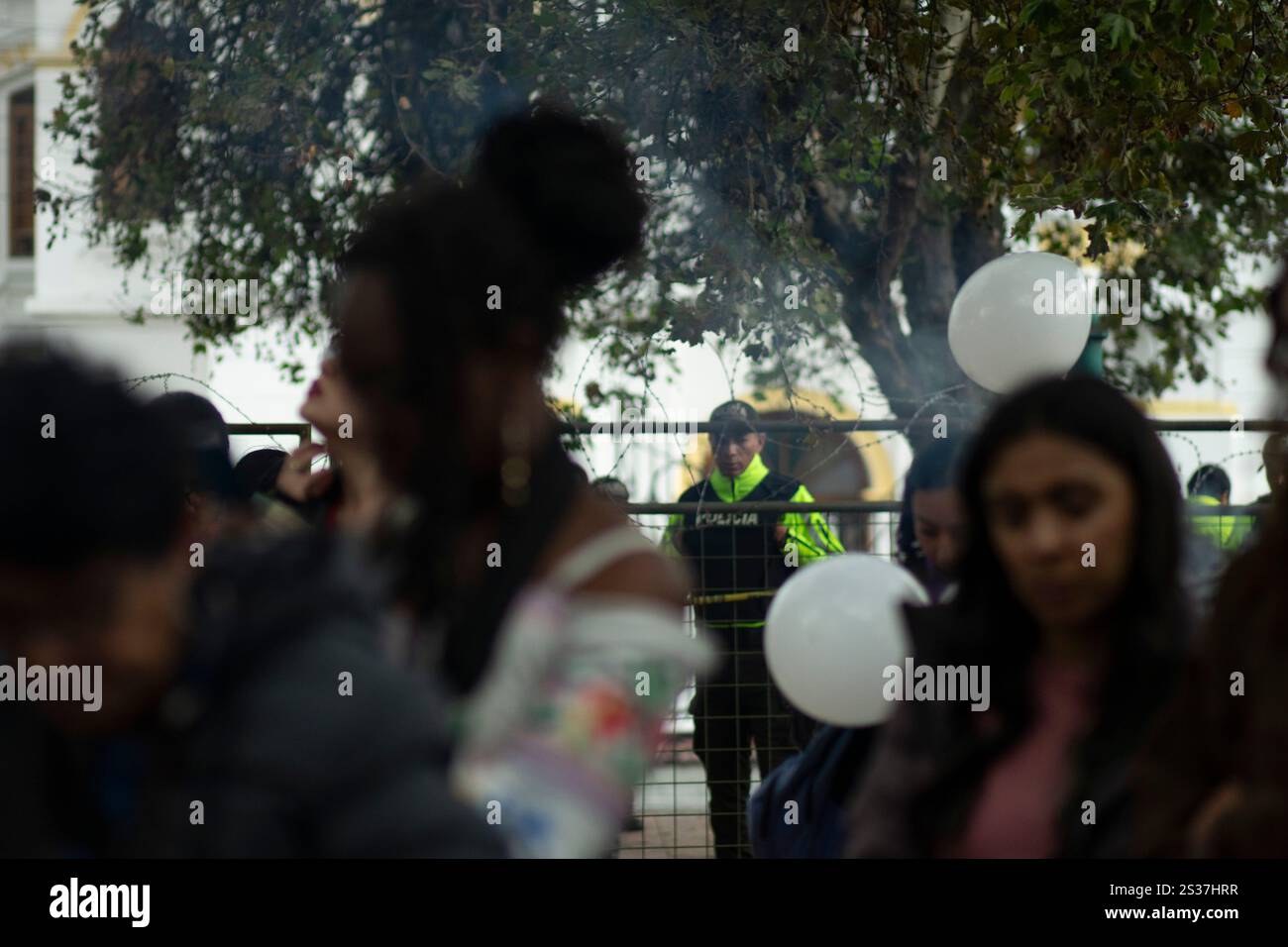Quito, Ecuador. 08th Jan, 2025. A police officer is seen in the protest ...