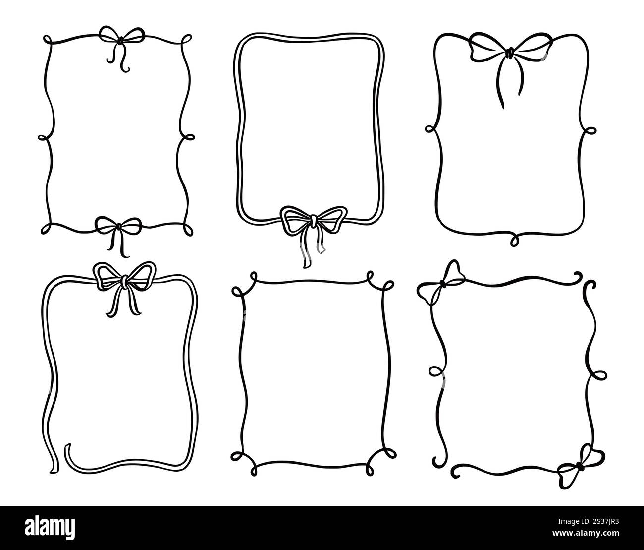 Bow frame ribbon border vintage hand drawn set. Hand drawn doodle ...