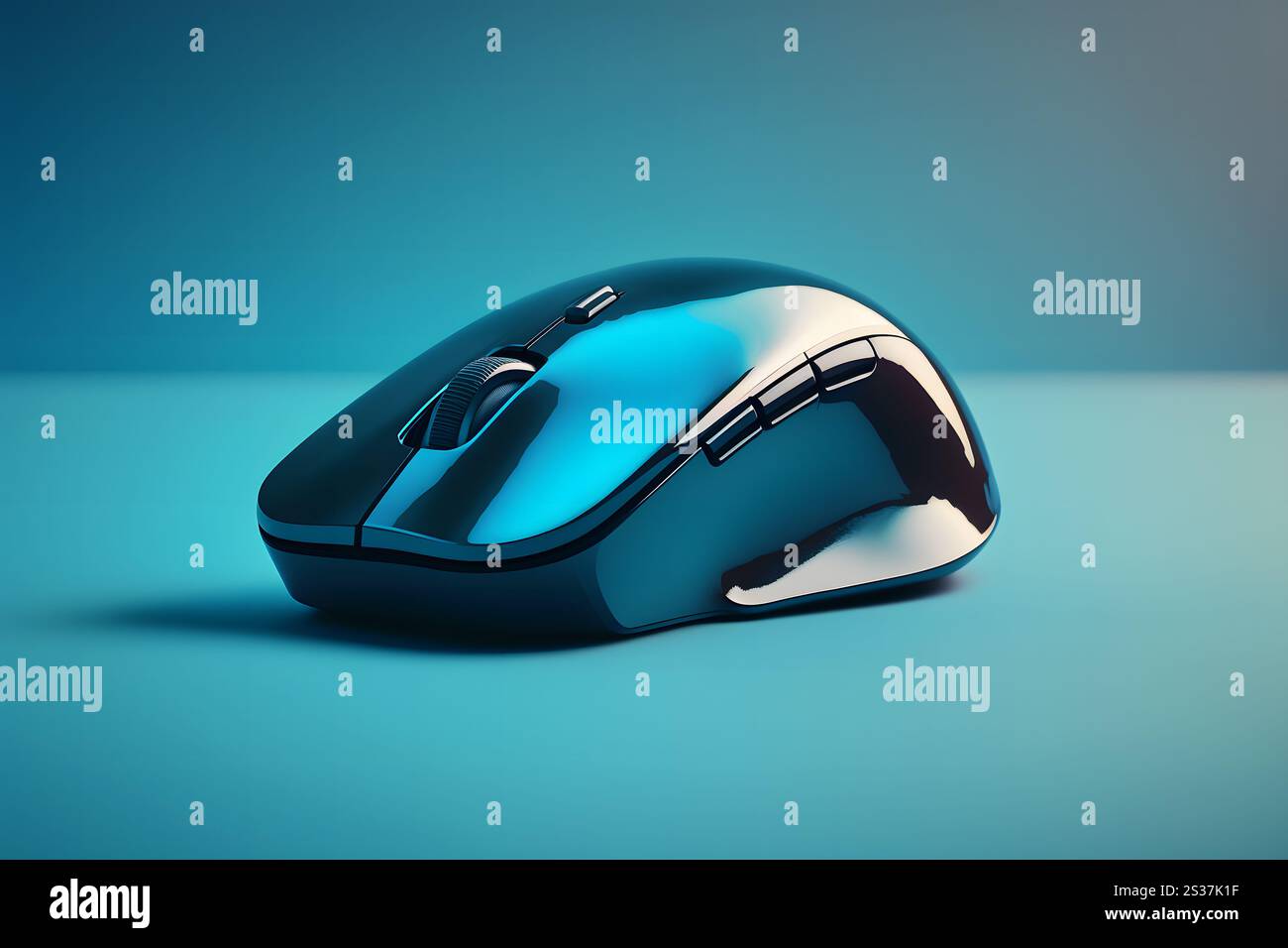 Futuristic custom PC mouse concept with glowing blue tones. Neural ...