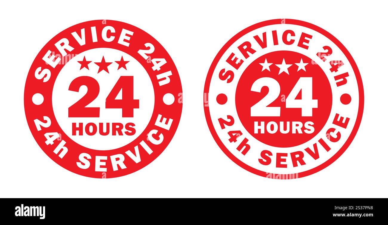 24 7 Service open 24 h hours a day and 7 days a week circle stamp icon ...