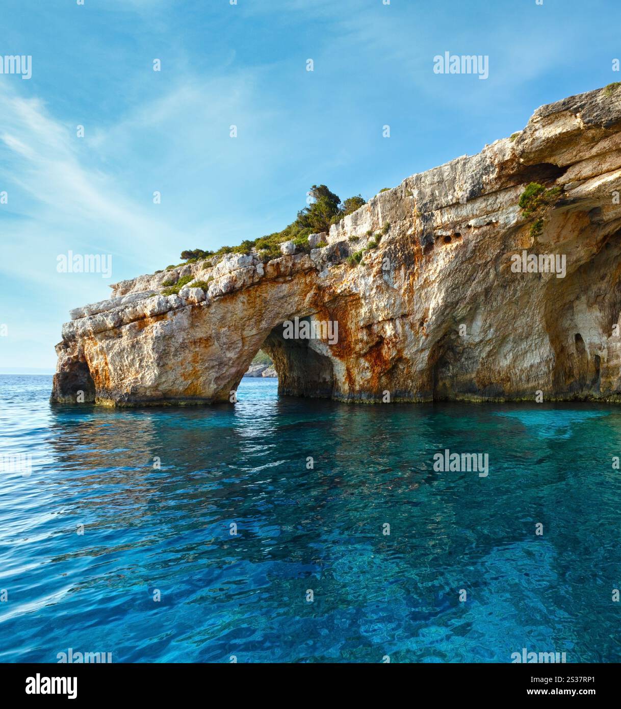 View of Blue Caves from boat (Zakynthos, Greece, Cape Skinari Stock ...