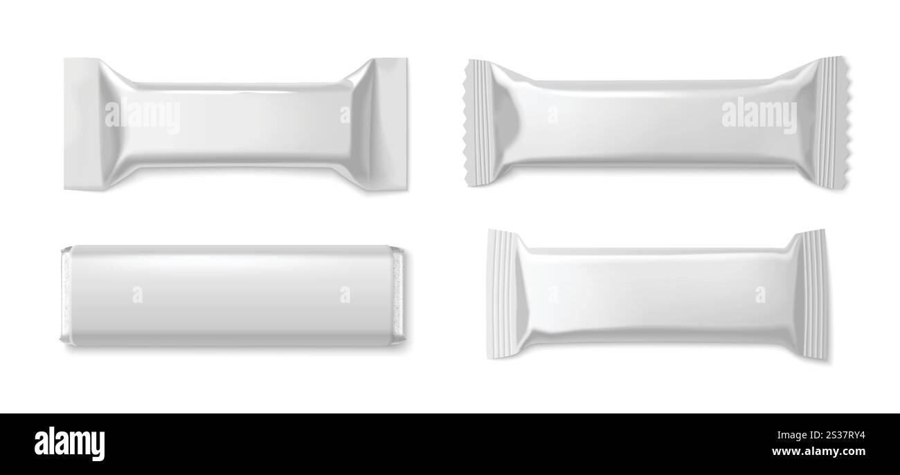 Chocolate bar mockup set with blank white packaging - rectangular snack ...