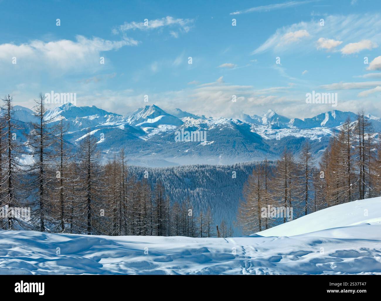 Winter hazy veiw from Dachstein mountain massif (Austria Stock Photo ...