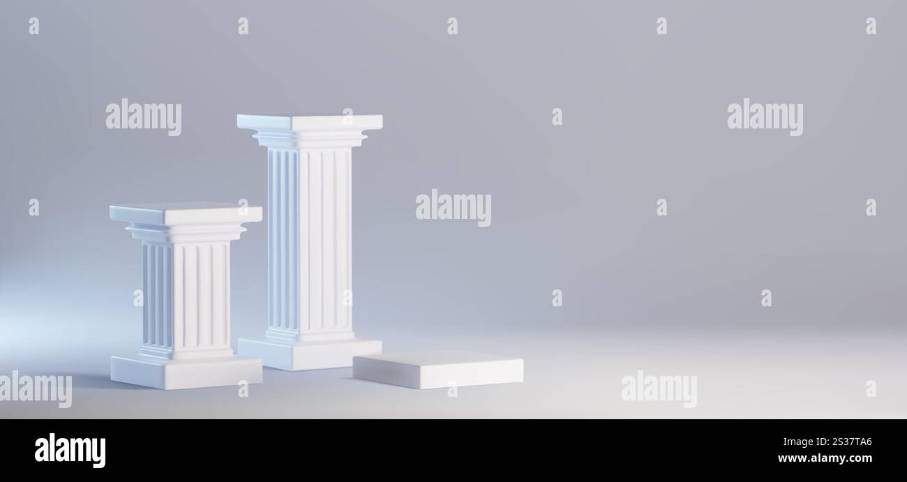 3d white pillar podium with display base. Column pedestal for showroom ...