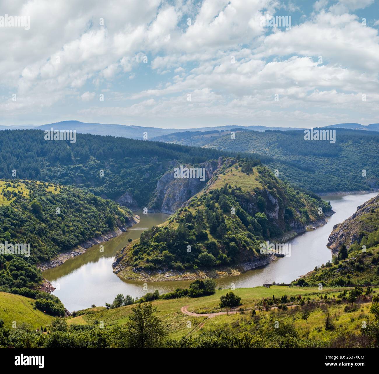 Beautiful summer top view of the Uvac River canyon meanders, Serbia ...