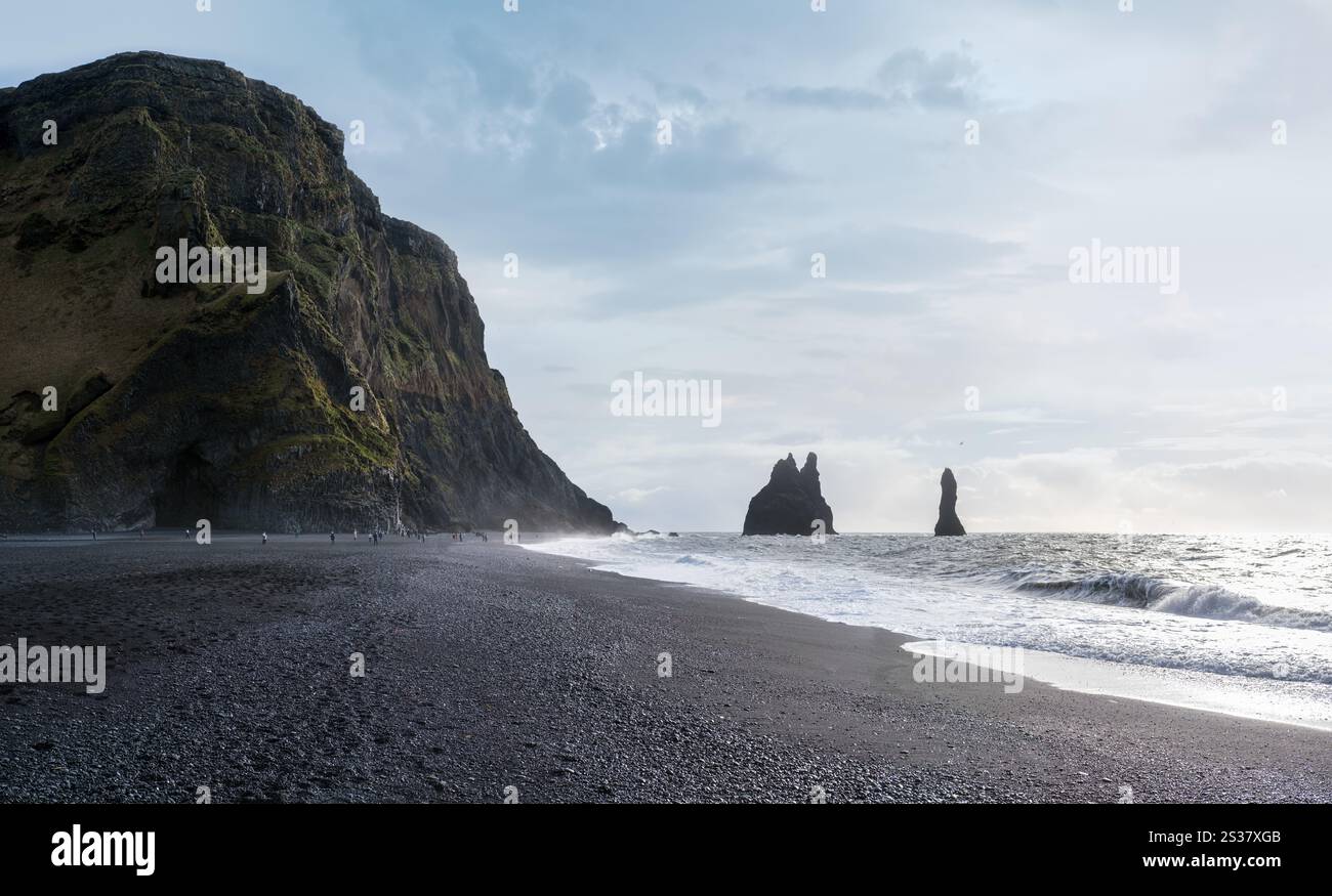 The famous Black Sand ocean Beach, mount Reynisfjall and Picturesque ...