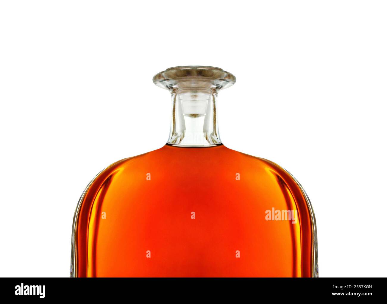 Cognac in bottle without labels isolated on a white background. Cognac in bottle without labels ...
