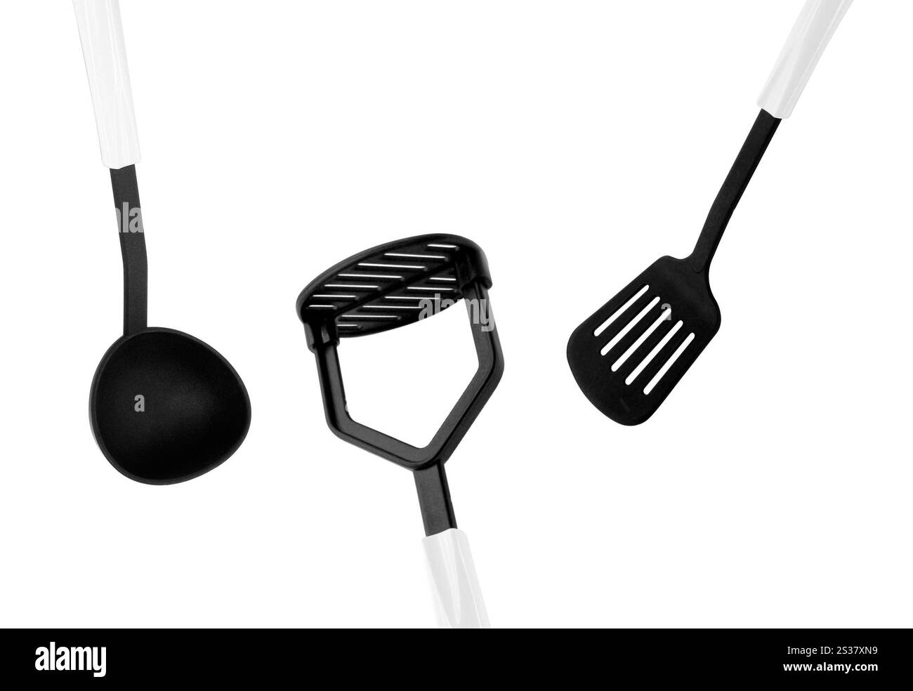 black kitchen utensils isolated on white background. black kitchen ...