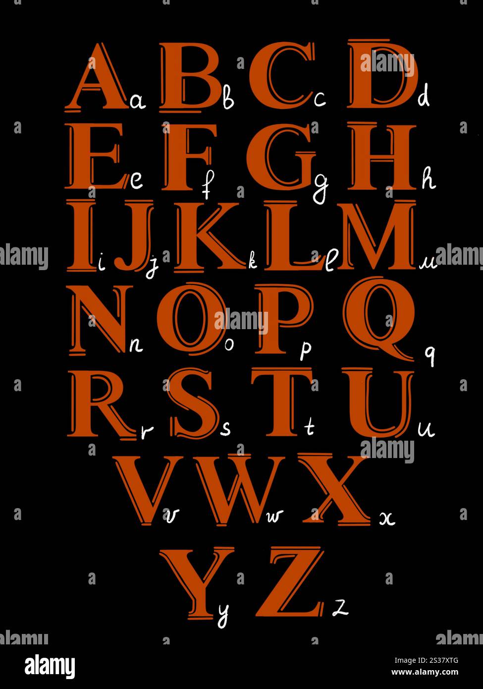 ABC alphabet poster design with red letters isolated on black ...