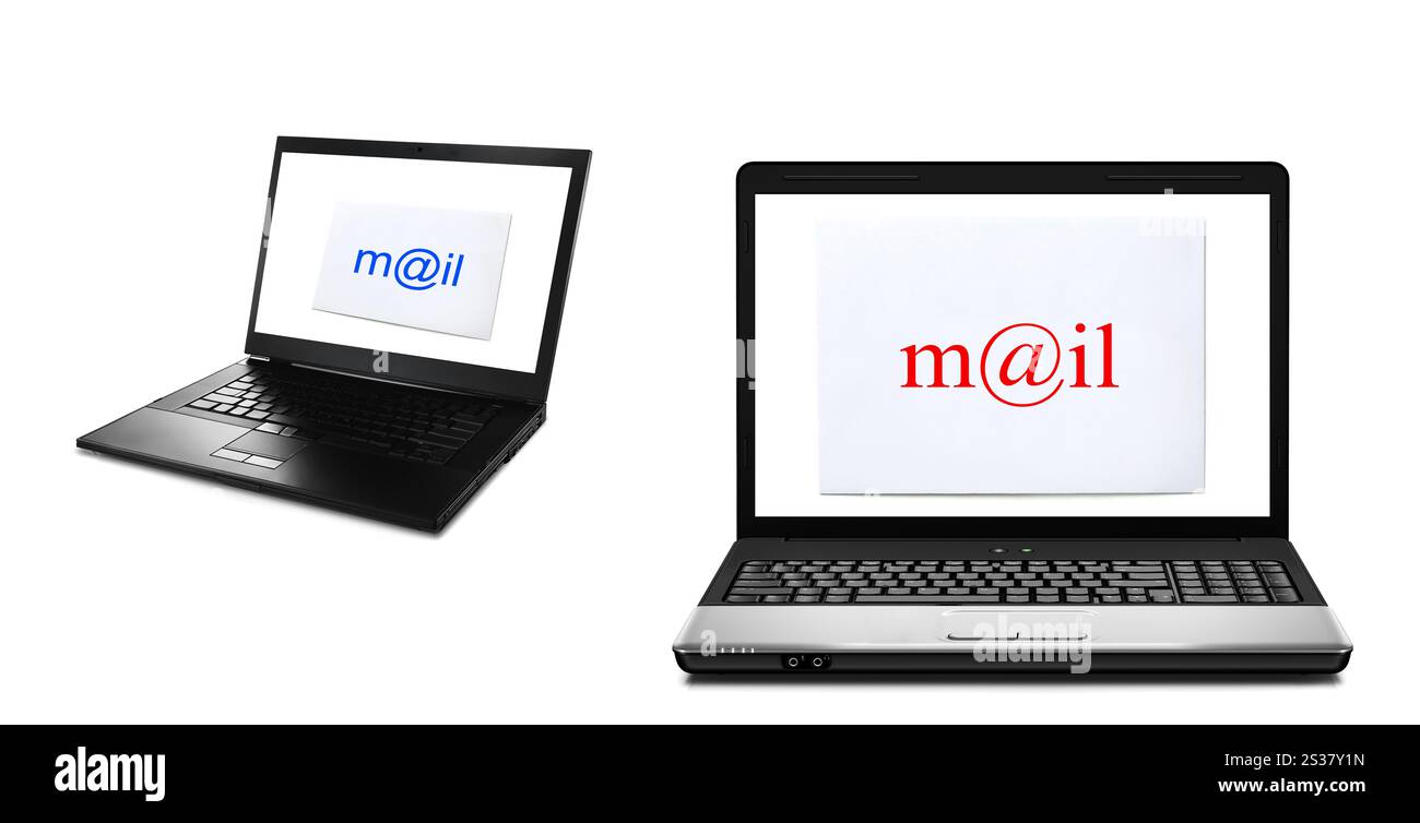 Laptops with mail envelope isolated on white background. Laptops with ...