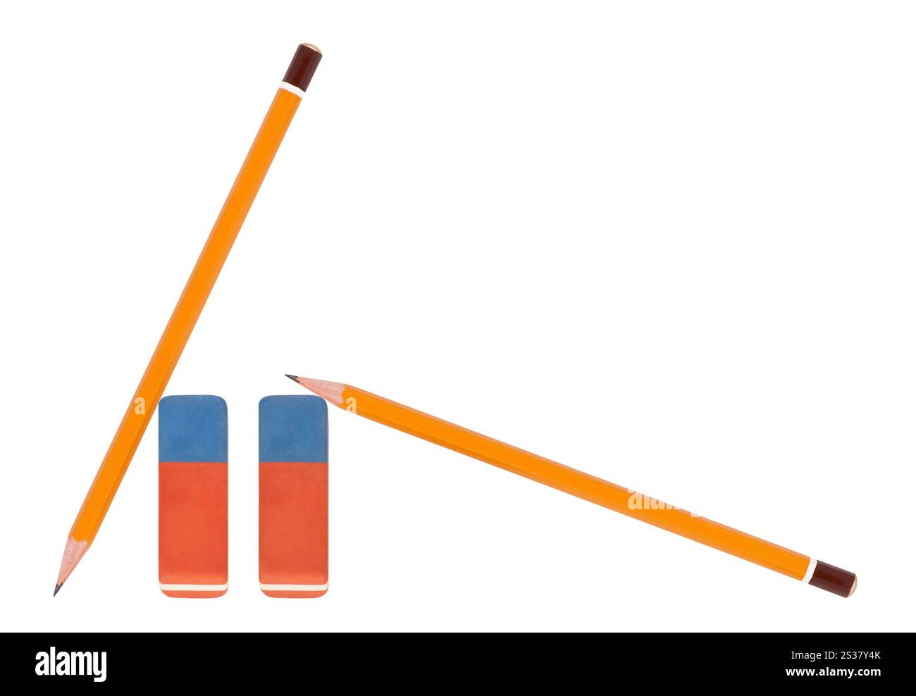 pens and eraser sharpener on white background. pens and eraser ...