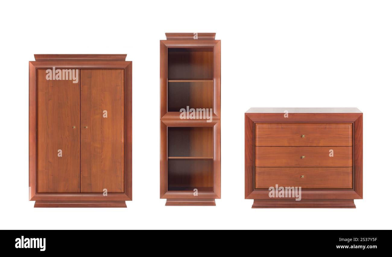bookcase with wooden wardrobe isolated on white background. bookcase ...