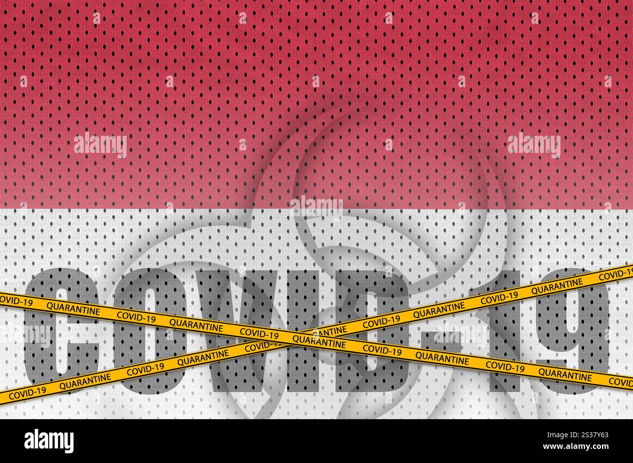 Indonesia flag and Covid-19 inscription with orange quarantine border ...