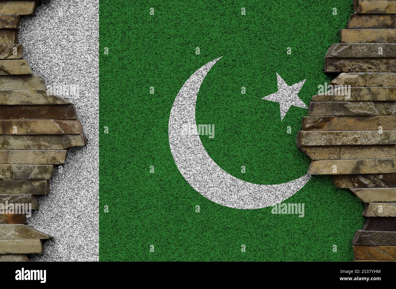 Pakistan flag depicted in paint colors on old stone wall close up ...