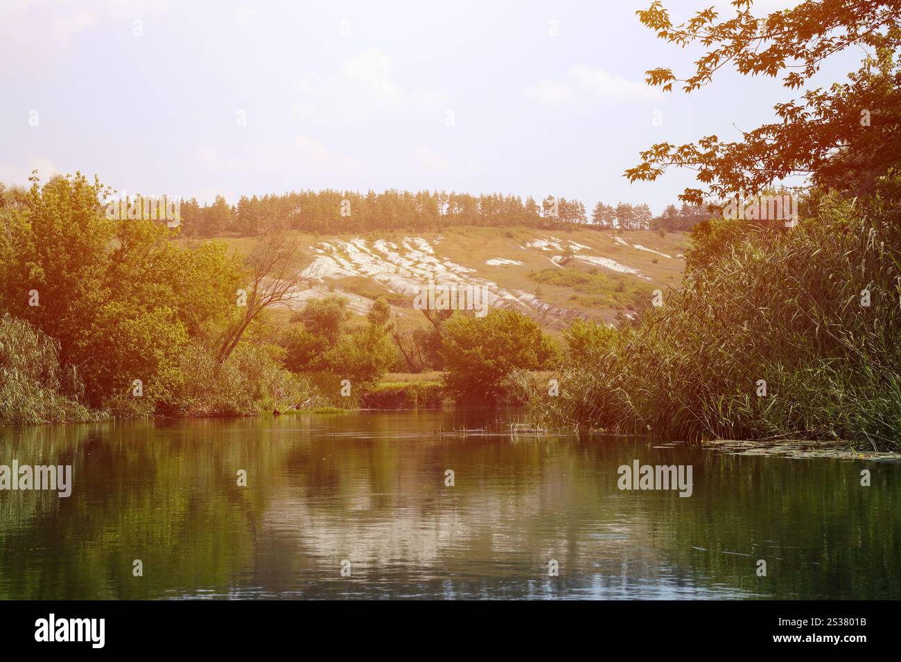 Ancient multimillion chalk mountains on the steppe surface of earth ...