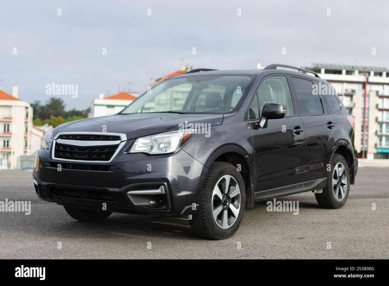 Grey SUV auto, power luxury model. Shiny polished stationary vehicle on ...