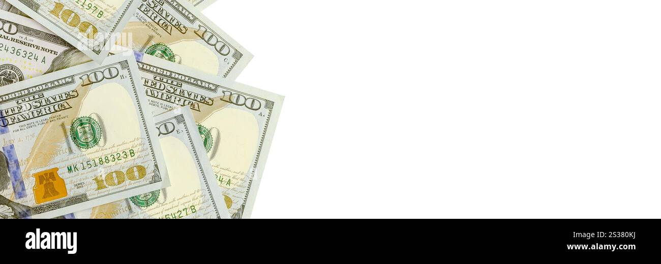 A border of American money isolated on white with copy space. Money ...