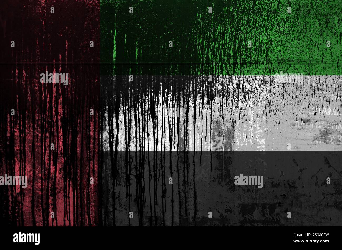 United Arab Emirates flag depicted in paint colors on old and dirty oil ...