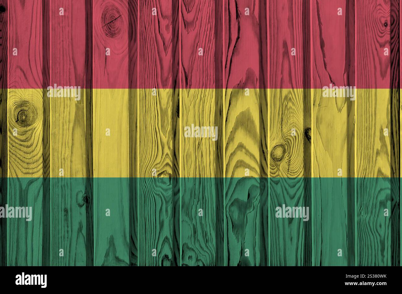 Bolivia flag depicted in bright paint colors on old wooden wall close ...