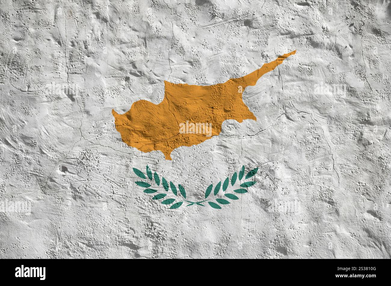 Cyprus flag depicted in bright paint colors on old relief plastering ...