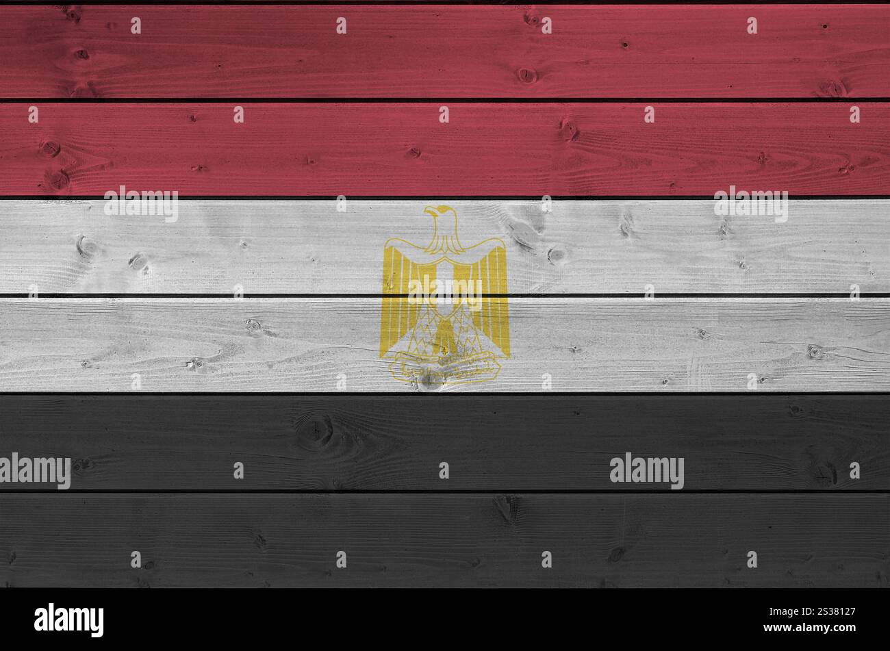 Egypt flag depicted in bright paint colors on old wooden wall close up ...