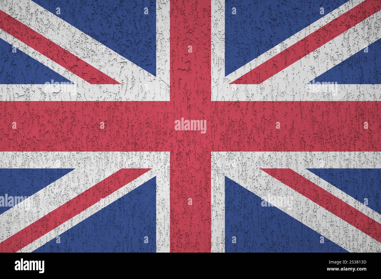 Great britain flag depicted in bright paint colors on old relief ...