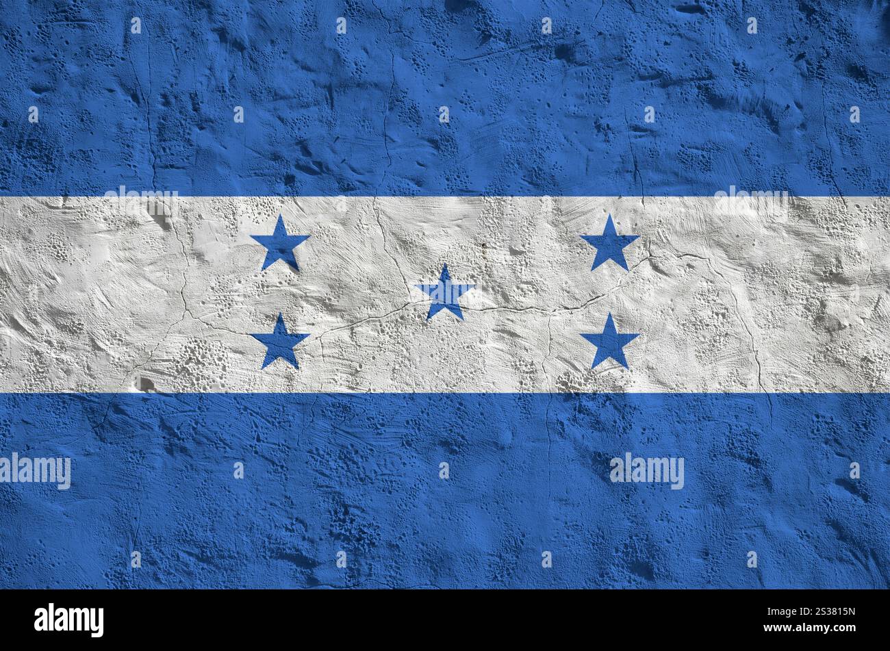 Honduras flag depicted in bright paint colors on old relief plastering ...