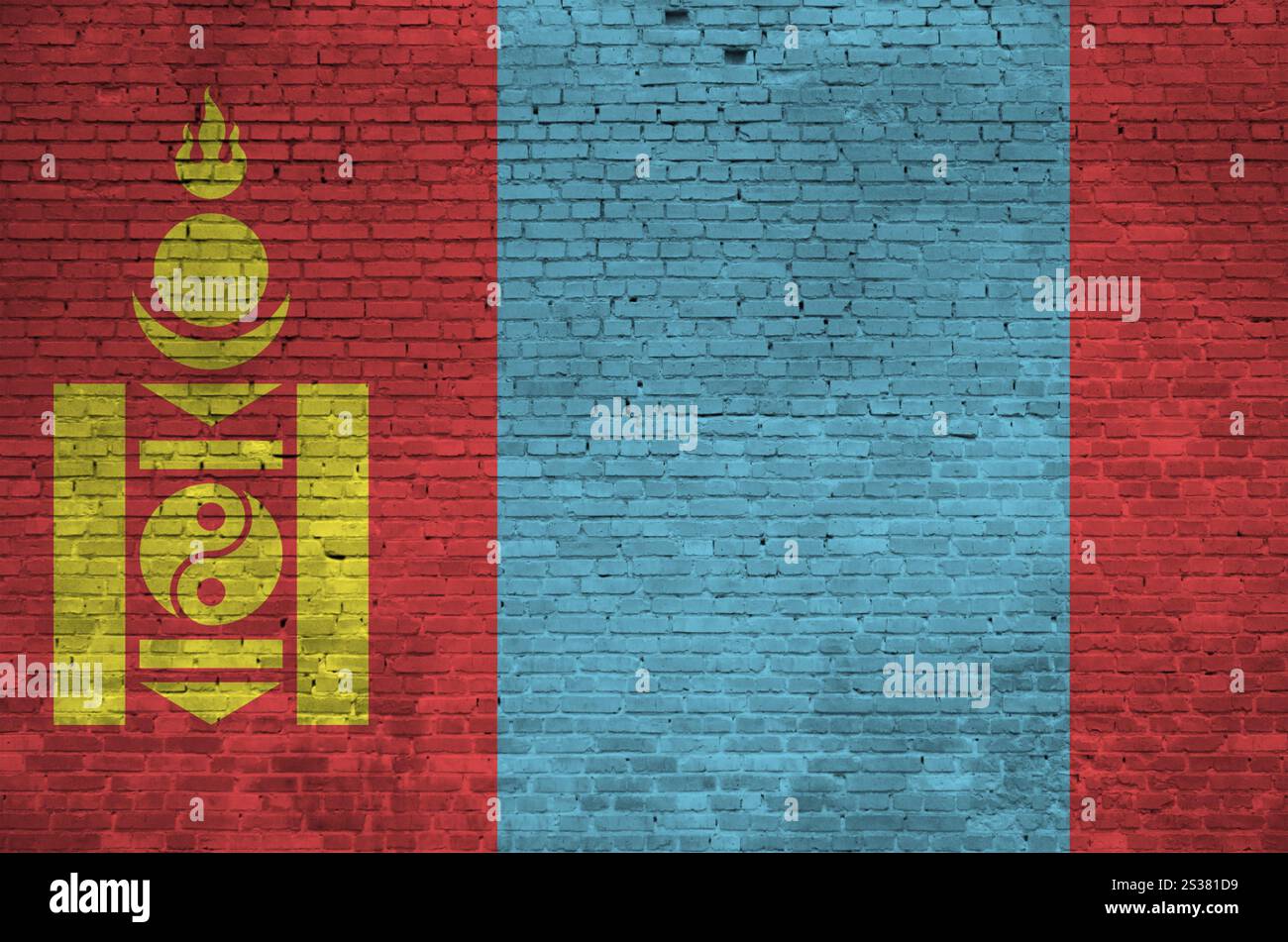 Mongolia flag depicted in paint colors on old brick wall close up ...