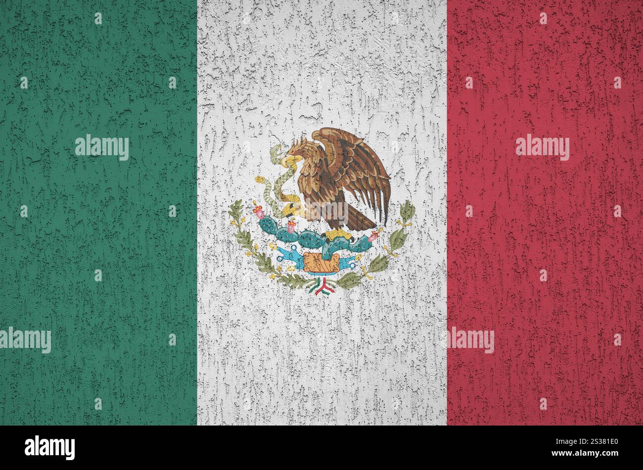 Mexico flag depicted in bright paint colors on old relief plastering ...
